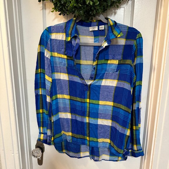 Cato | Tops | Cato Girls Blue Yellow And Green Plaid 2 Button Down ...